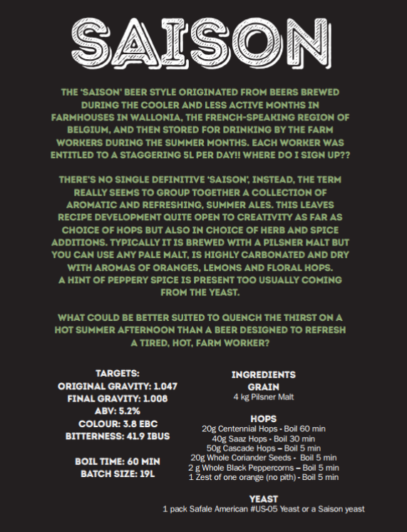 Saison Recipe by Jon Finch - Belgian Style Beer Kit | The Malt Miller