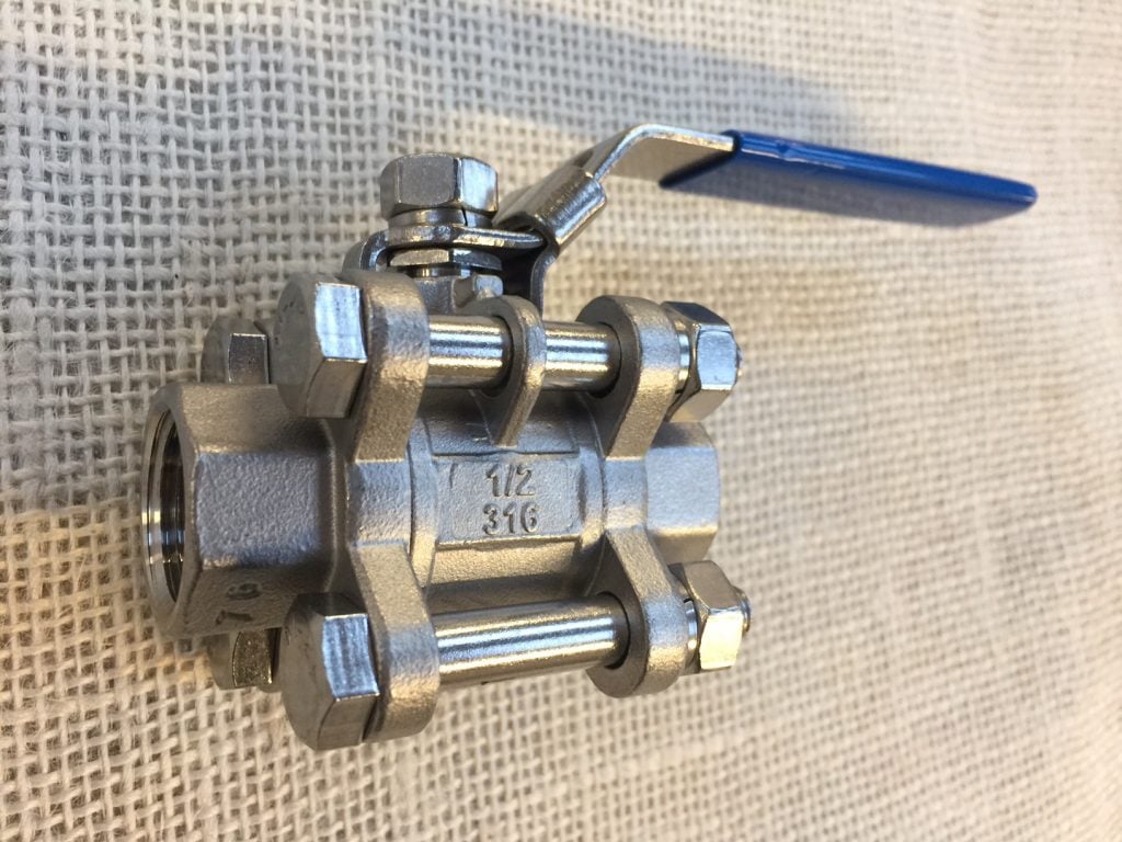 Stainless Steel 3 Piece 1/2" BSP Tap - Ideal for Kettles & Fermenters